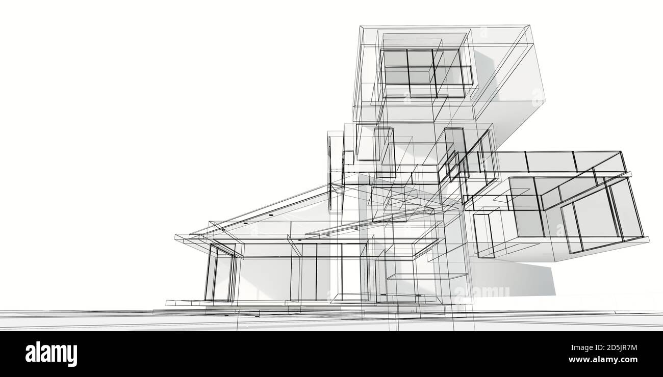 3D rendering of a modern house project built in different independent ...