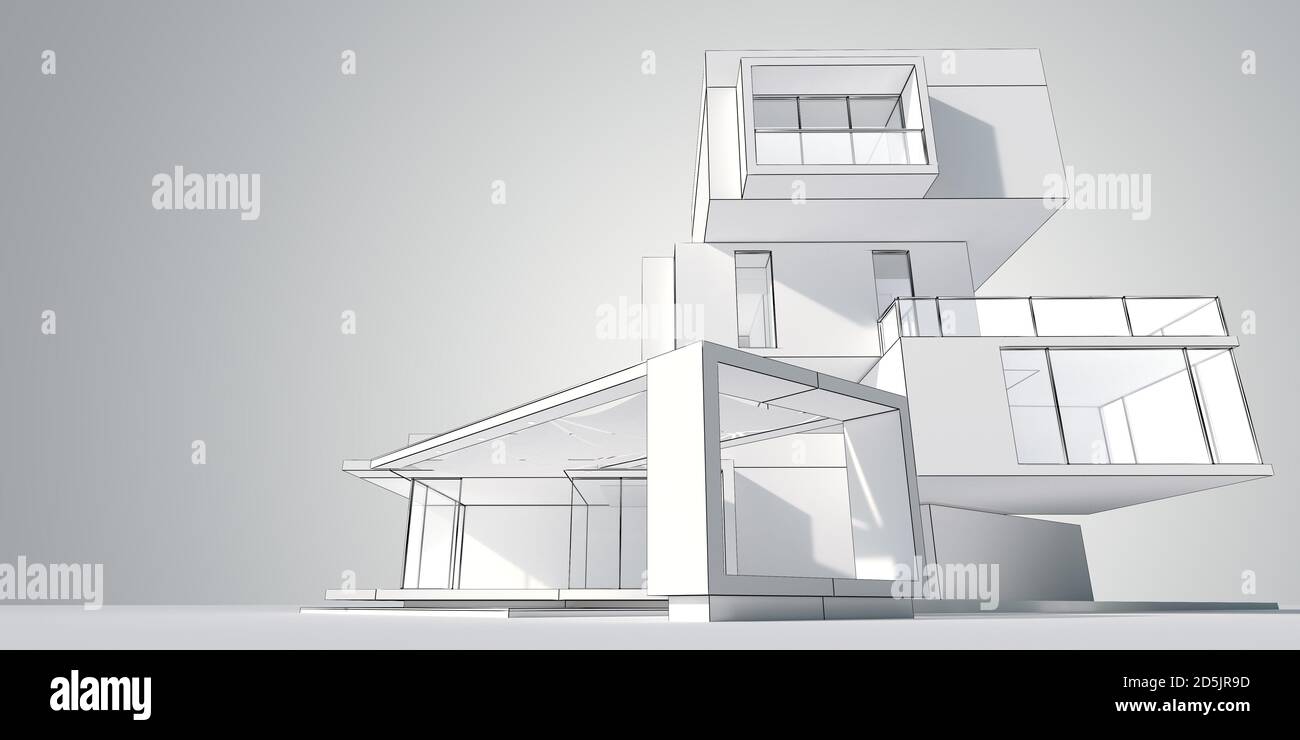 3D rendering of the architecture model of a modern house built in ...