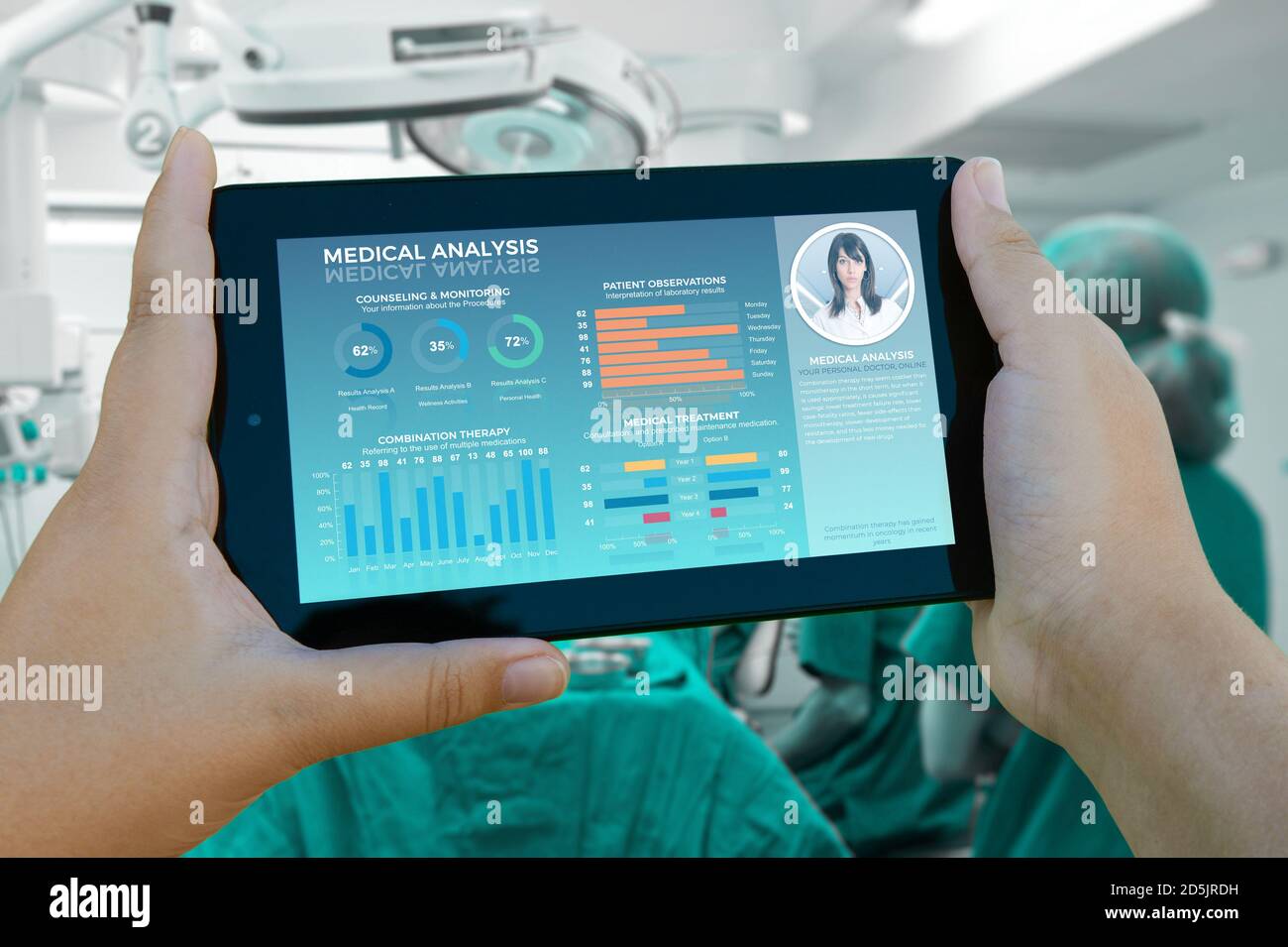 3D rendering of a healthcare app and a hospital interior Stock Photo ...