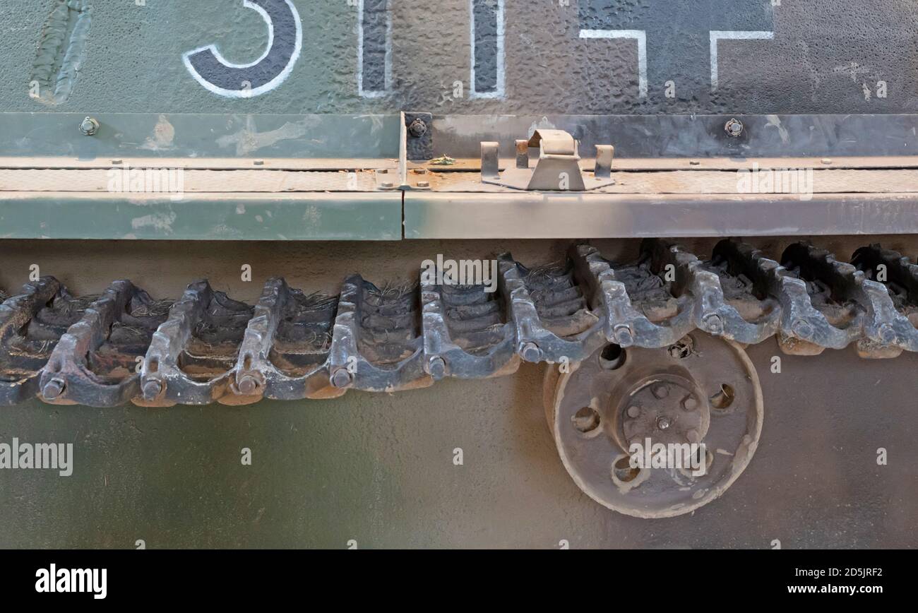Tracks and wheels of tank, dutch armored vehicle, old tank Stock Photo ...