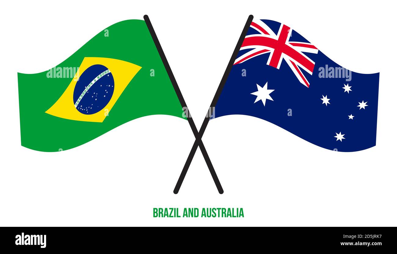 Brazil and Australia Flags Crossed And Waving Flat Style. Official ...