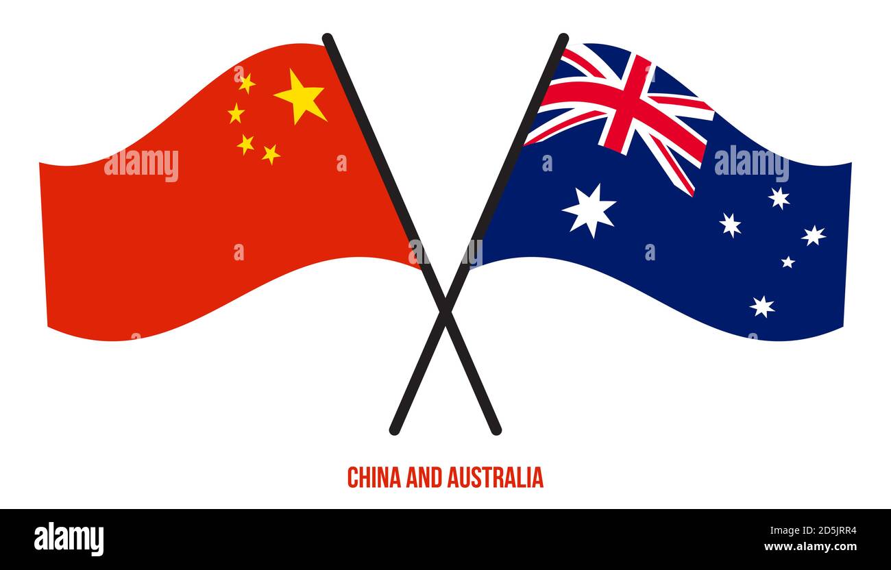 China and Australia Flags Crossed And Waving Flat Style. Official ...