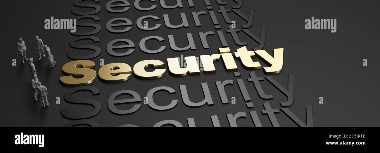 3D rendering of the word security in golden letters against a black ...