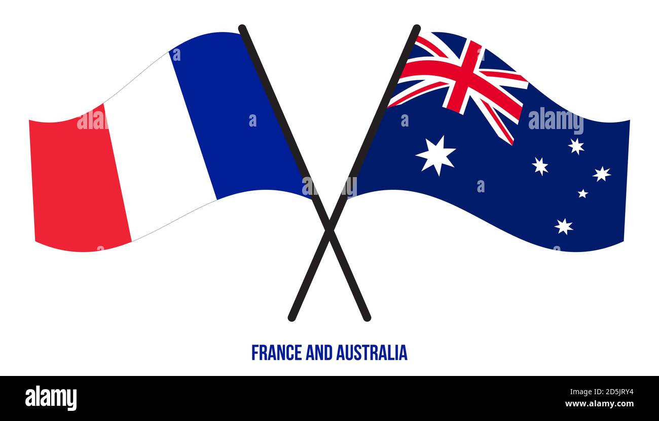 France and Australia Flags Crossed And Waving Flat Style. Official ...