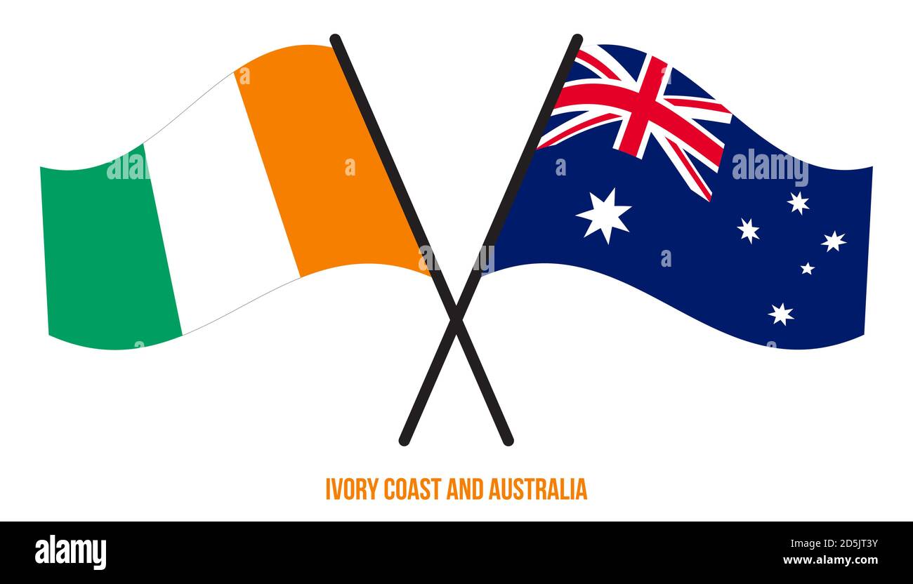 Ivory Coast and Australia Flags Crossed And Waving Flat Style. Official ...
