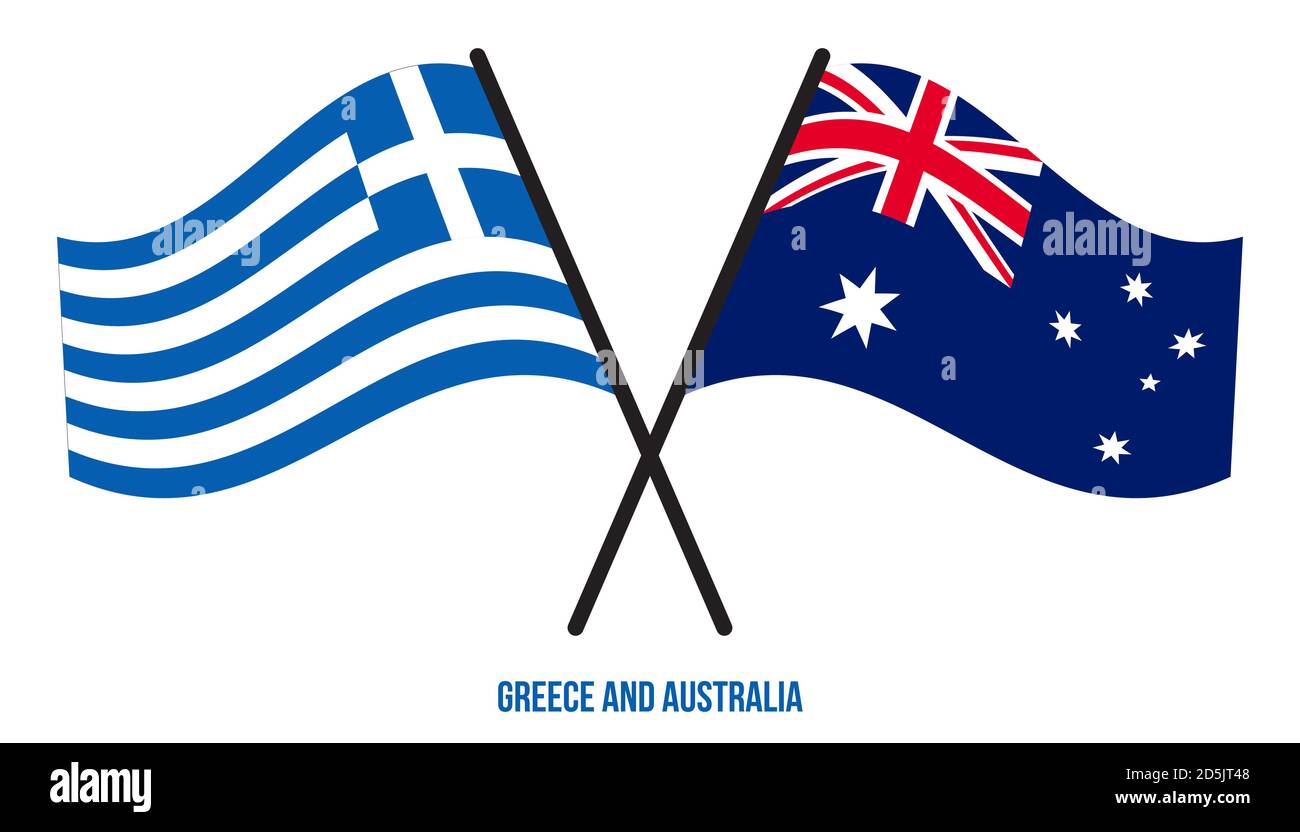 Greece and Australia Flags Crossed And Waving Flat Style. Official ...
