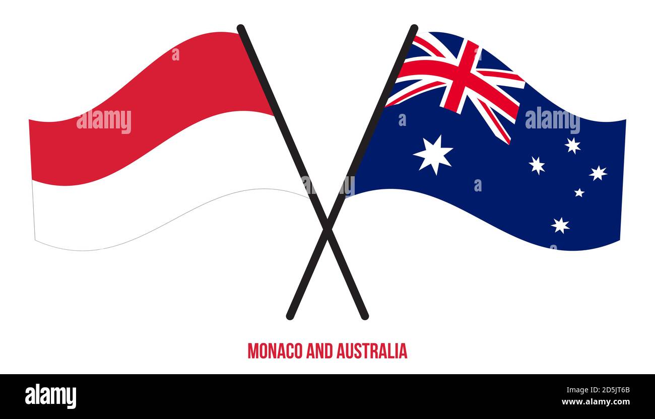 Monaco and Australia Flags Crossed And Waving Flat Style. Official ...