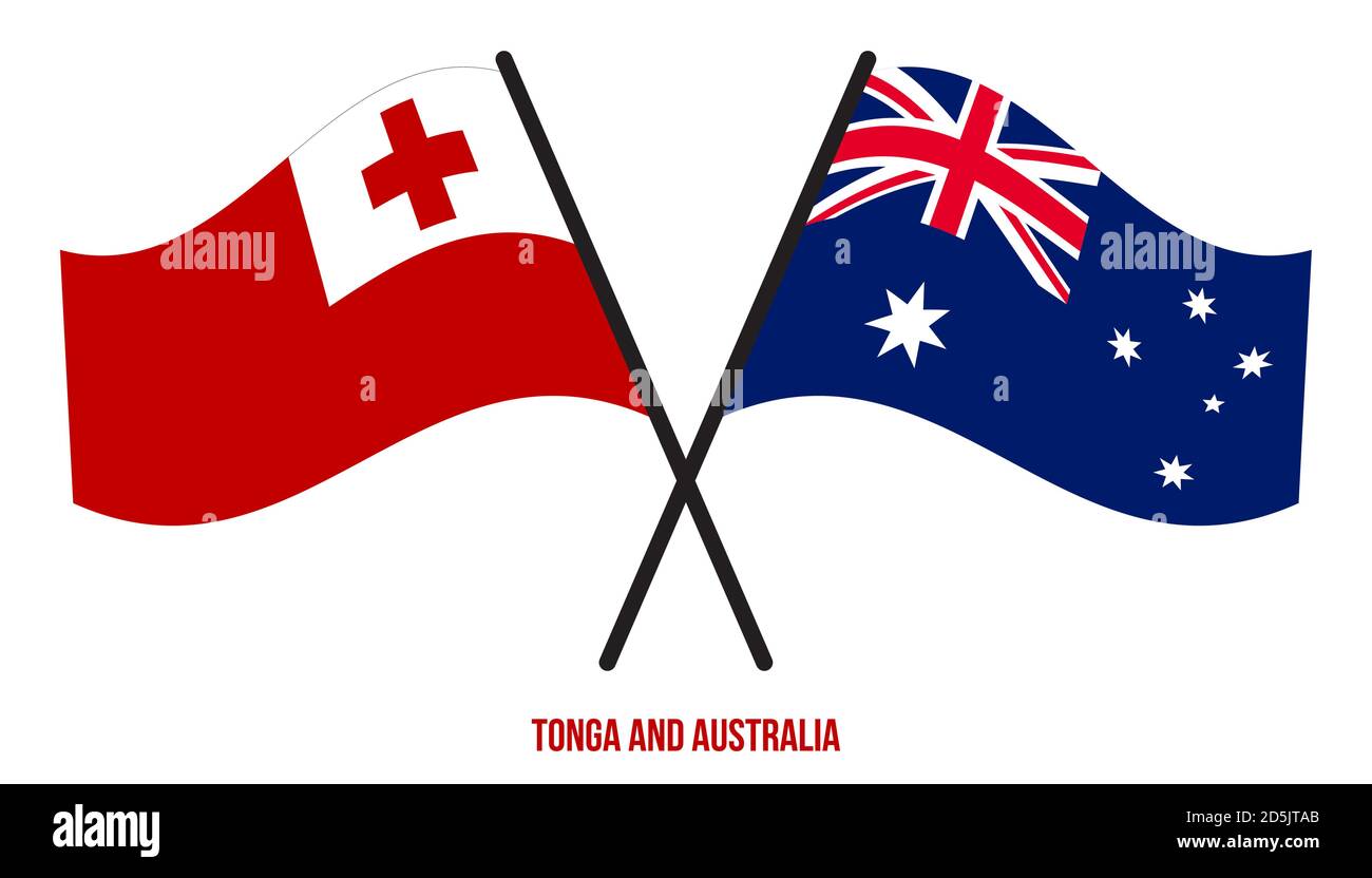 Tonga and Australia Flags Crossed And Waving Flat Style. Official ...