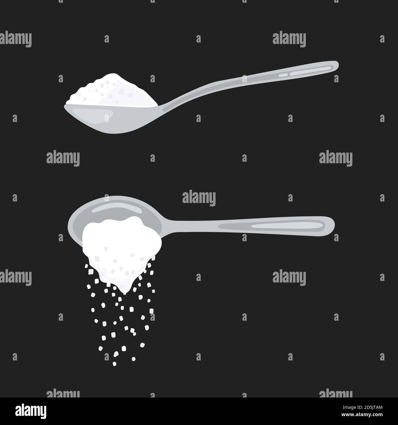Sugar spoon full of powder crystals of salt or sugar vector ...