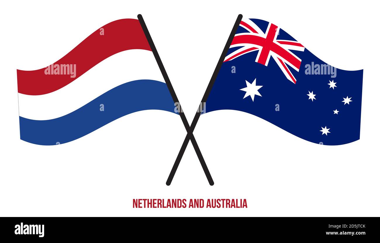 Netherlands and Australia Flags Crossed And Waving Flat Style. Official ...