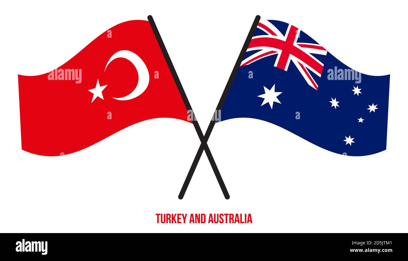Turkey and Australia Flags Crossed And Waving Flat Style. Official ...