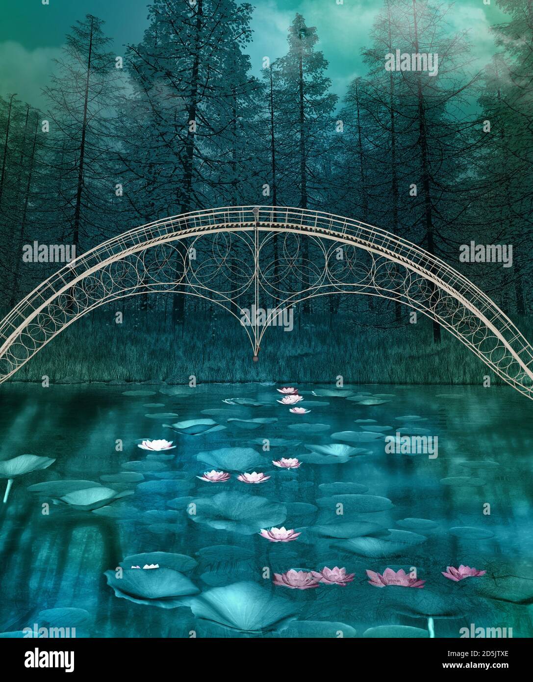 Bridge over a pond of water lilies hi-res stock photography and images ...