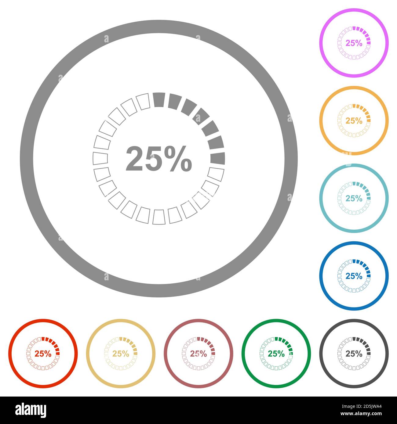 25 percent loaded flat color icons in round outlines on white ...