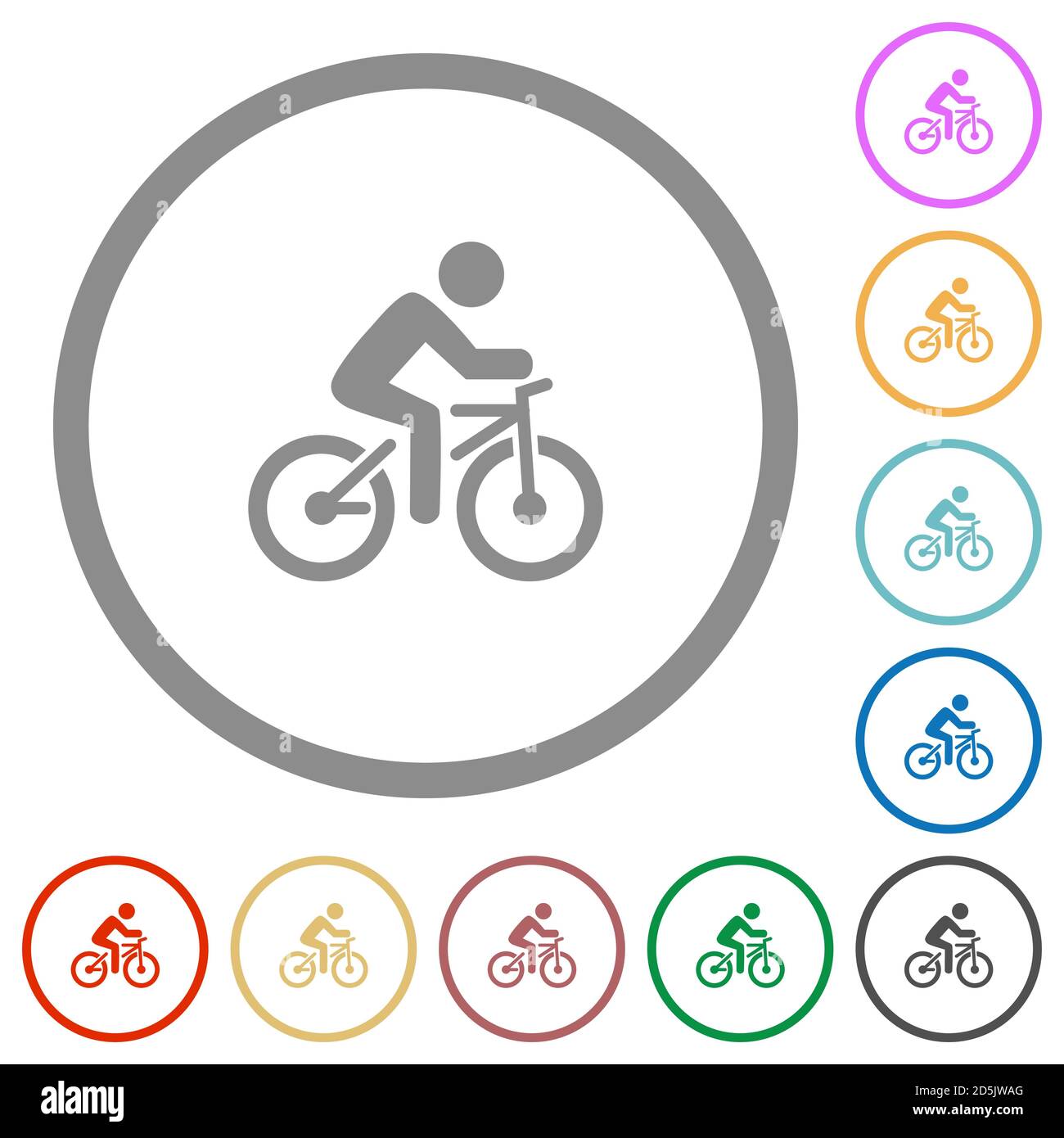 Bicycle with rider flat color icons in round outlines on white ...