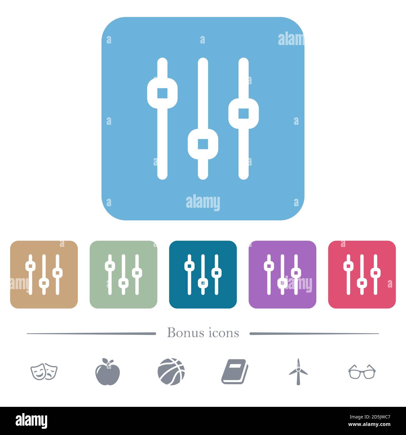 Vertical adjustment white flat icons on color rounded square ...