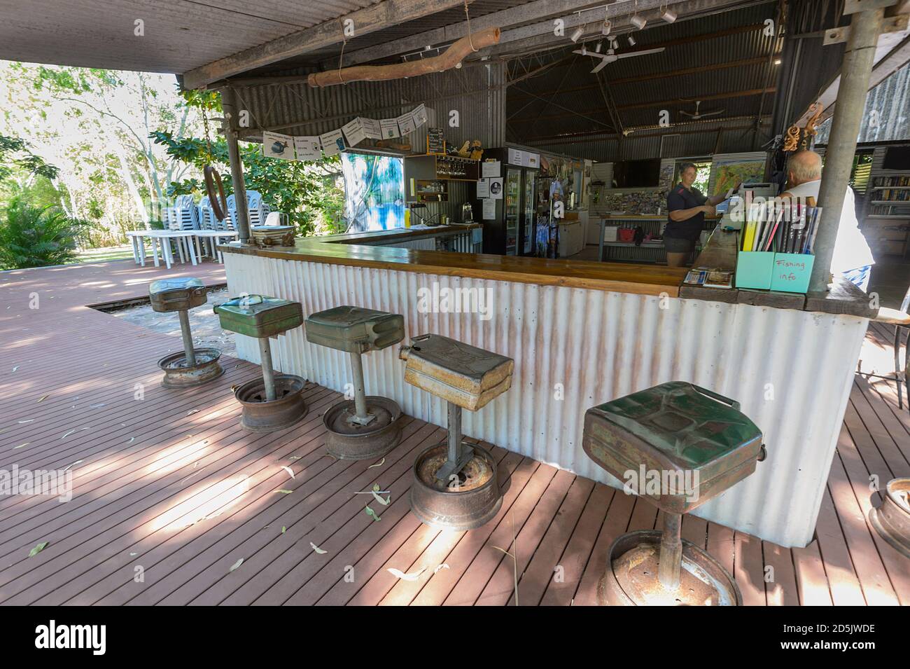 Bush Bar with quirky seats made of fuel jerrycans at Lorella Springs ...