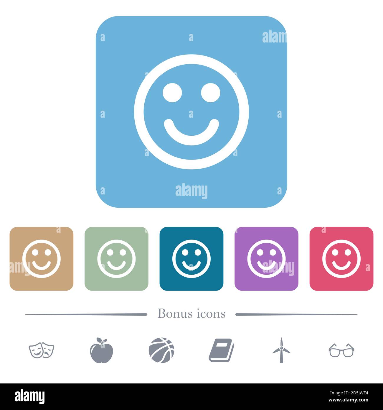 Smiling emoticon white flat icons on color rounded square backgrounds ...
