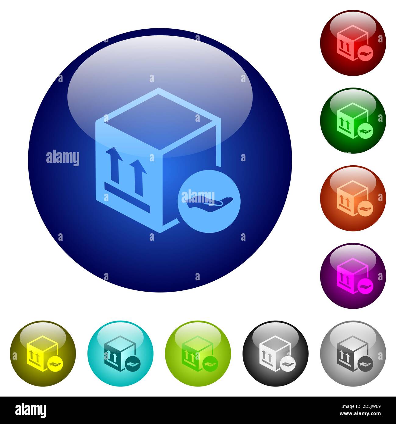 Package insurance icons on round glass buttons in multiple colors ...