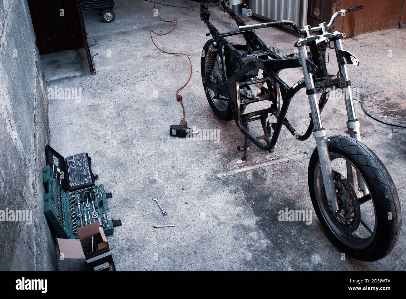 Frame of motorcycle with wheels without skin tank and motor ...