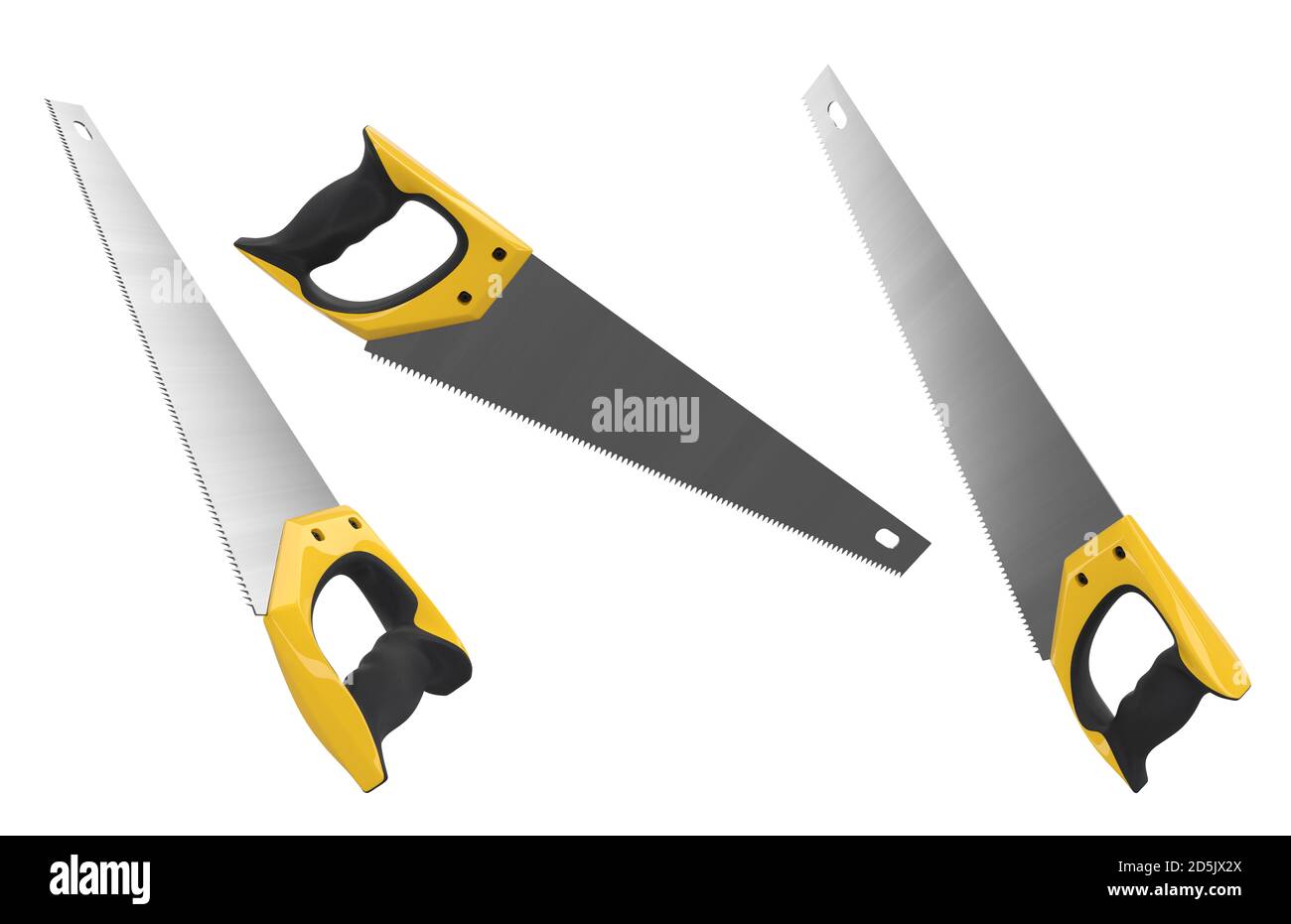 Set of hand saw with hardened teeth isolated on white. Tool for ...