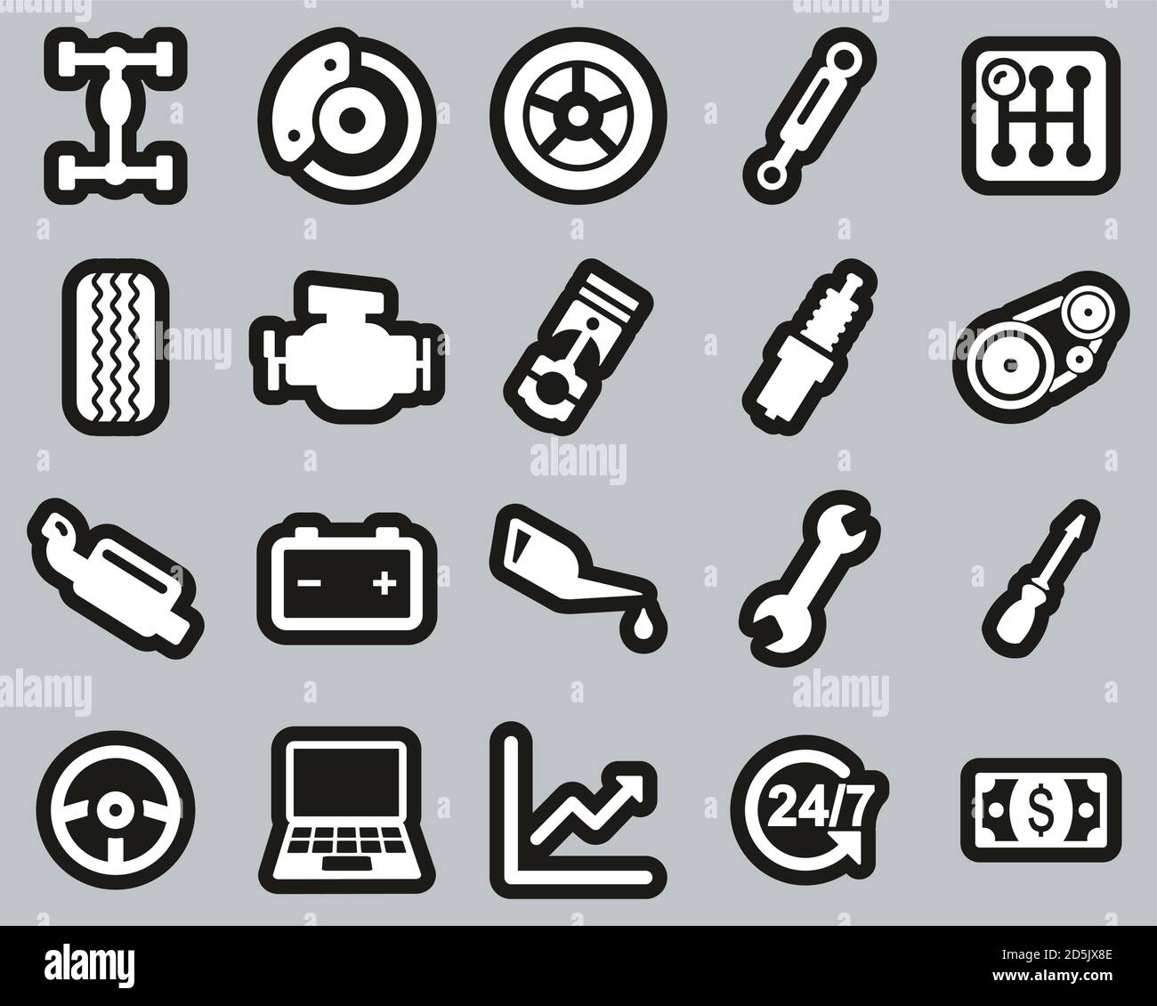 Car Mechanic White On Black Sticker Set Big Stock Vector Image & Art ...