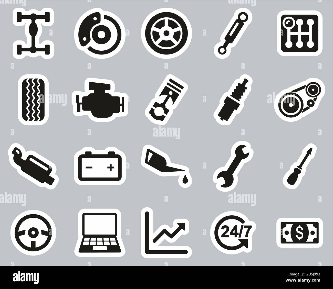 Car Mechanic Black & White Sticker Set Big Stock Vector Image & Art - Alamy