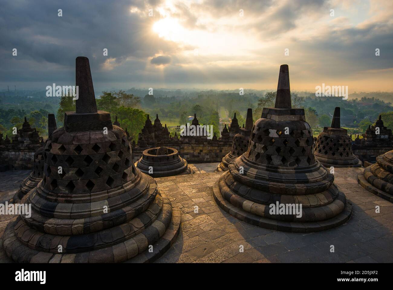 Sunrise at Borobudur - buddhist temple. Central Java, Indonesia Stock ...