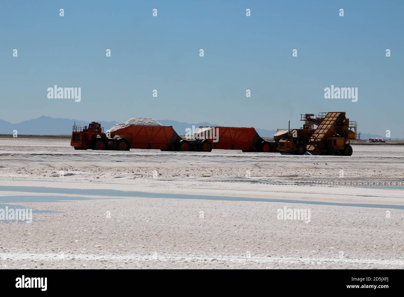 Sea salt mining in the salt flats of the lagoon at Ojo de Liebre, Baja ...