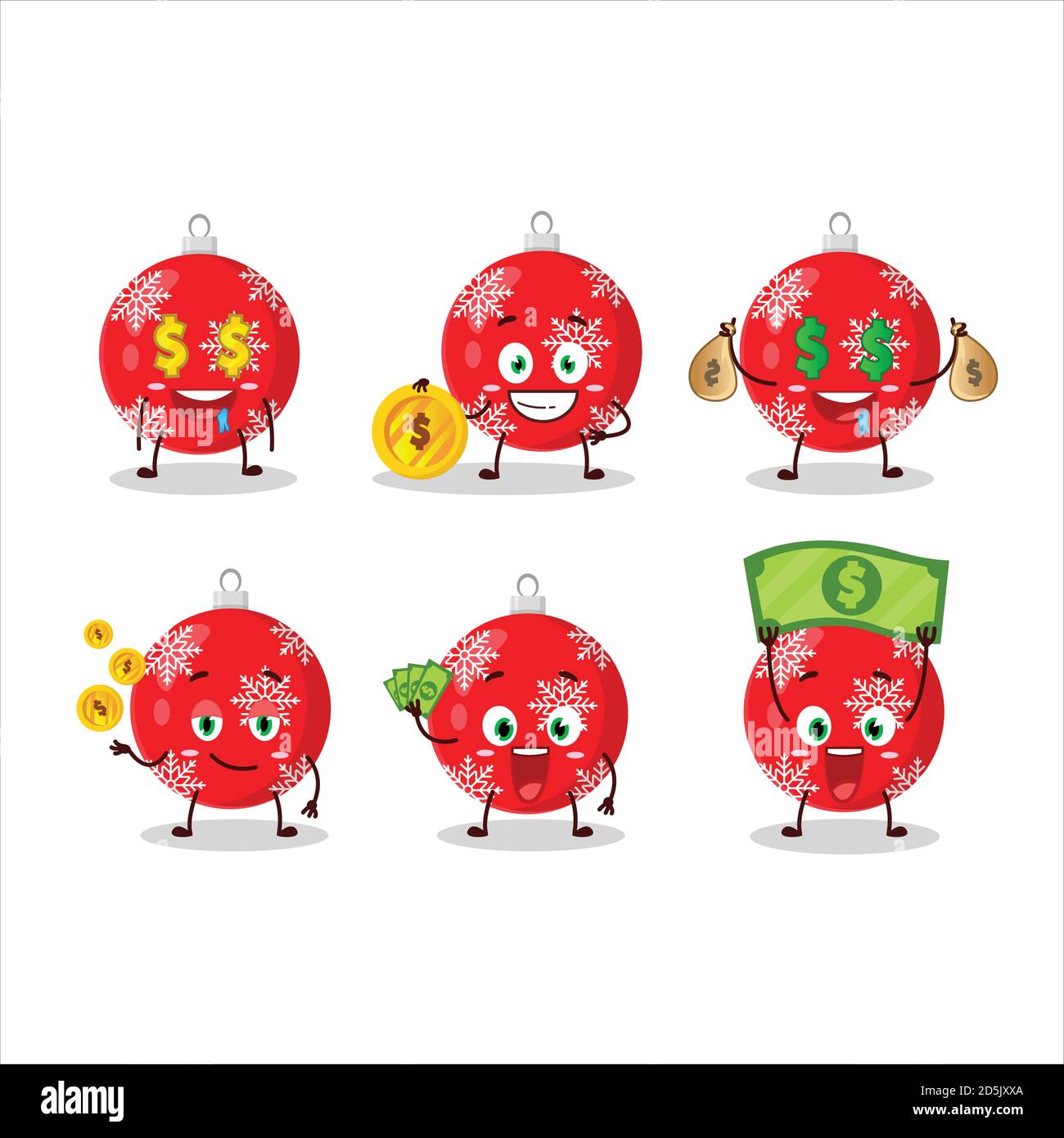 Christmas ball red cartoon character with cute emoticon bring money ...