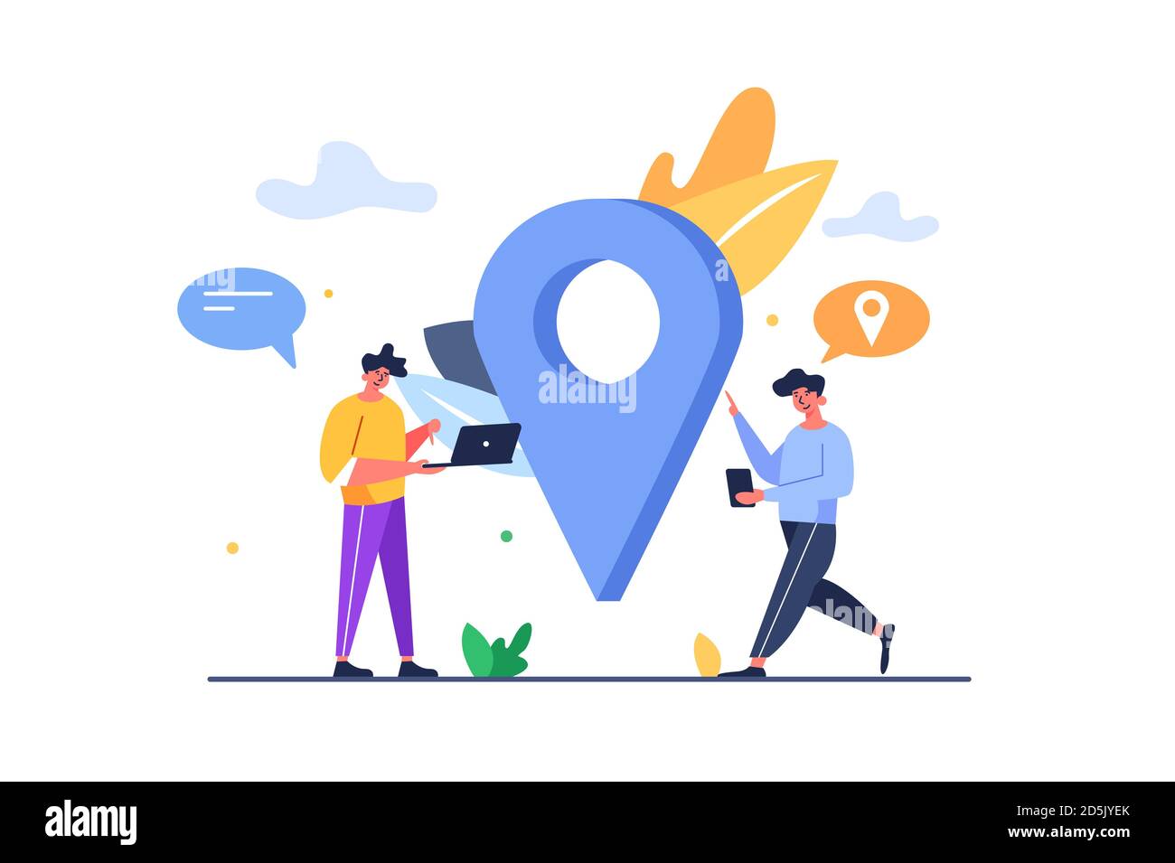 Two guys looking for their location in a flat style Stock Vector Image ...