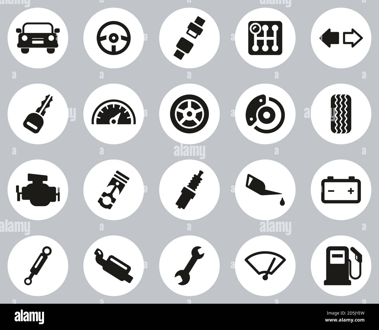 Car Or Car Parts Black & White Flat Design Circle Set Big Stock Vector ...