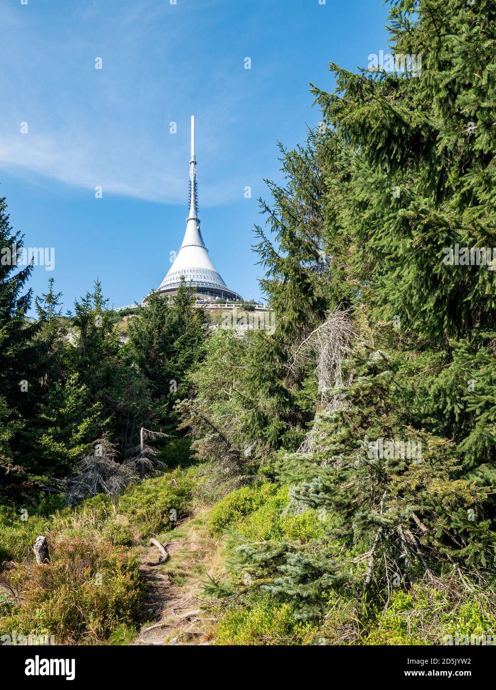 Jested mountain with modern hotel and transmitter on peak ...