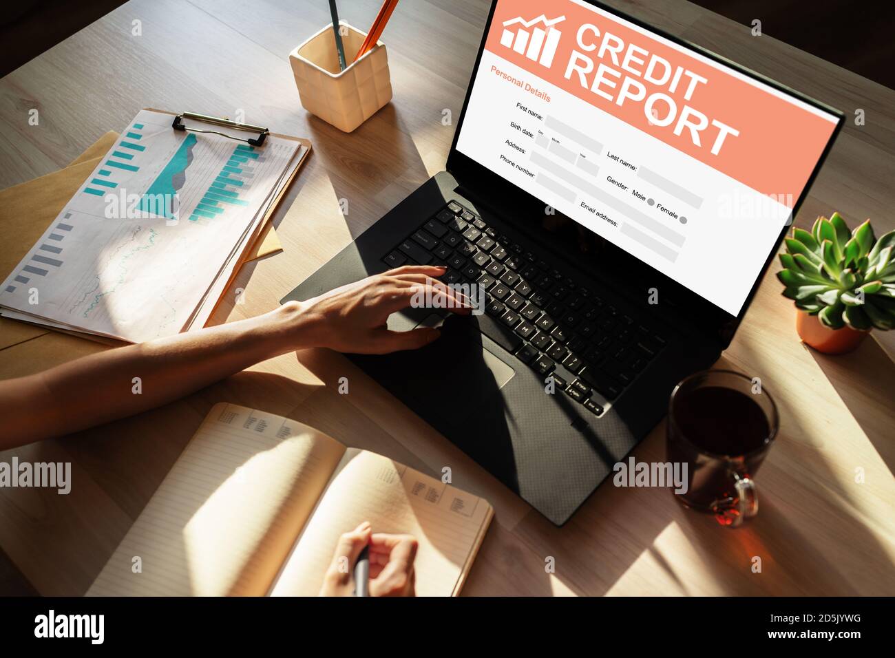 Credit report application form on screen. Business and finance concept ...