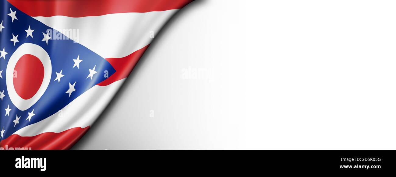 Ohio flag on white wall banner, USA. 3D illustration Stock Photo - Alamy