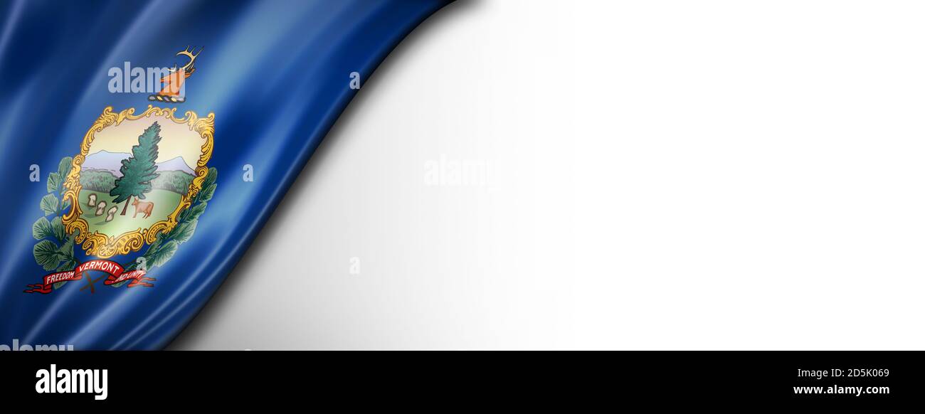 Vermont flag on white wall banner, USA. 3D illustration Stock Photo - Alamy