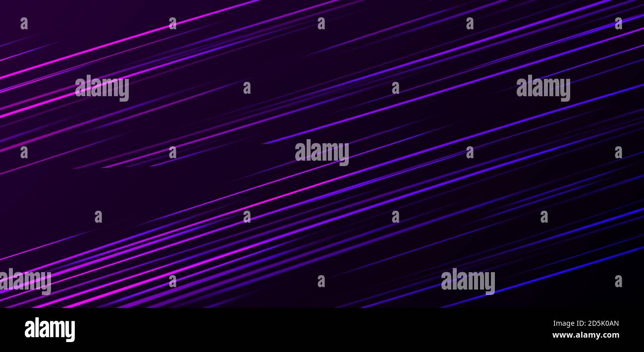 Abstract composition of straight blue and puple lines in the dark space ...