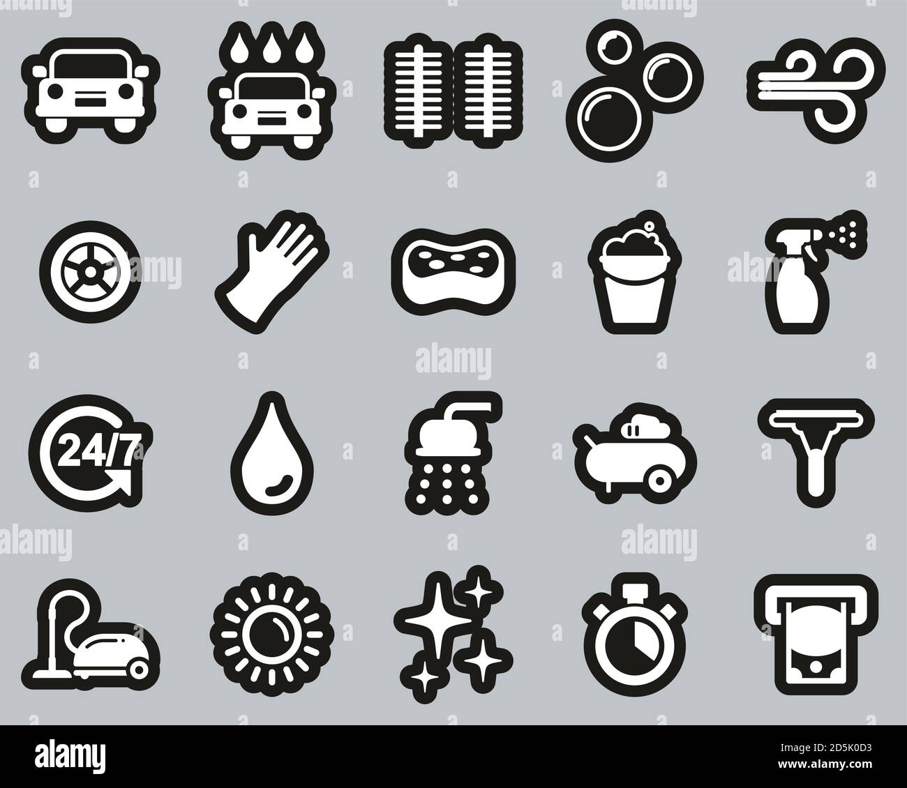 Car Wash Icons White On Black Sticker Set Big Stock Vector Image & Art ...