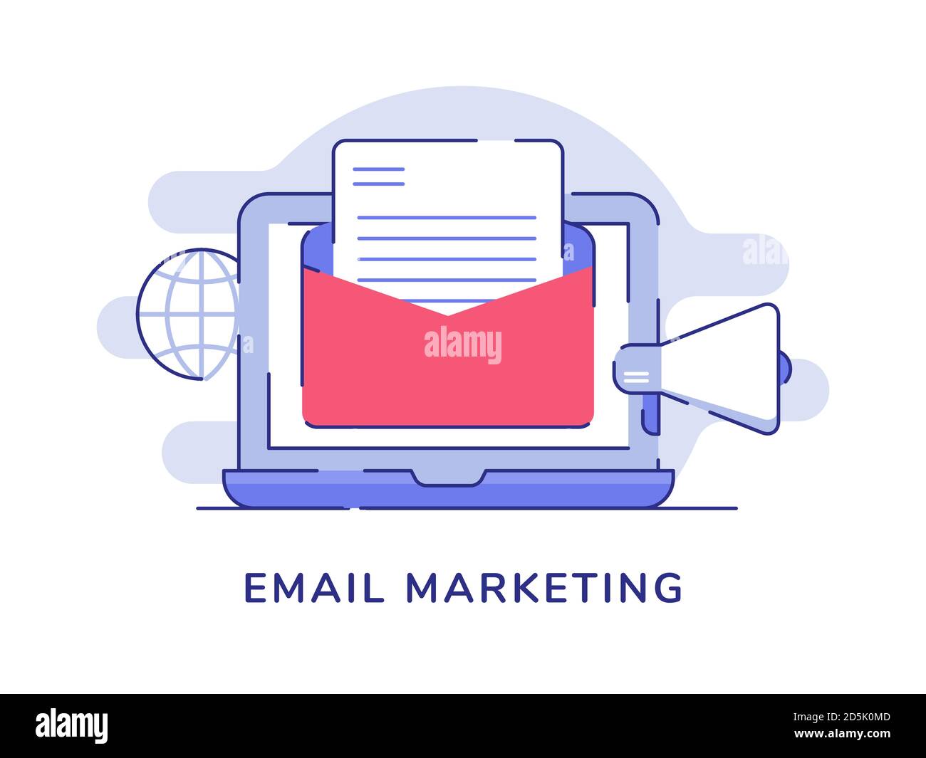 Email marketing concept email on display laptop monitor globe megaphone ...