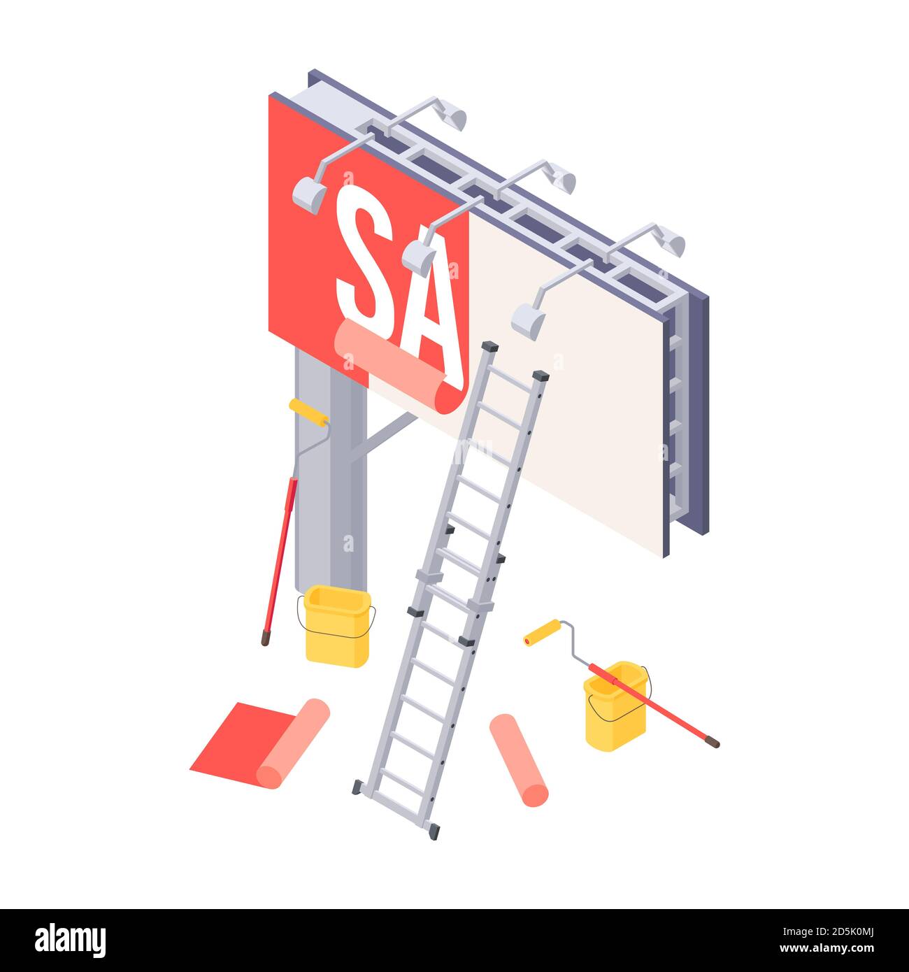 Billboard installation isometric vector illustration - process of ...