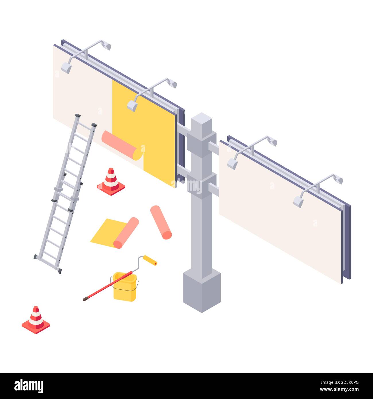 Billboard installation isometric vector illustration - process of ...