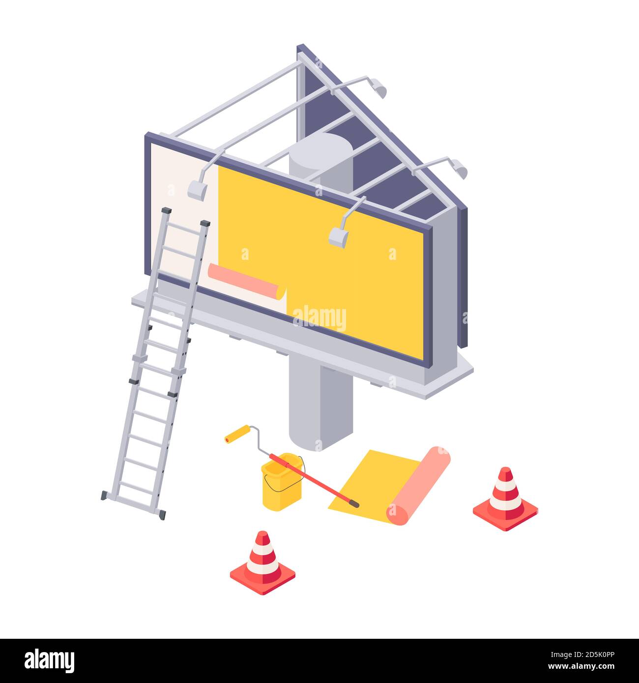 Billboard installation isometric vector illustration - process of ...