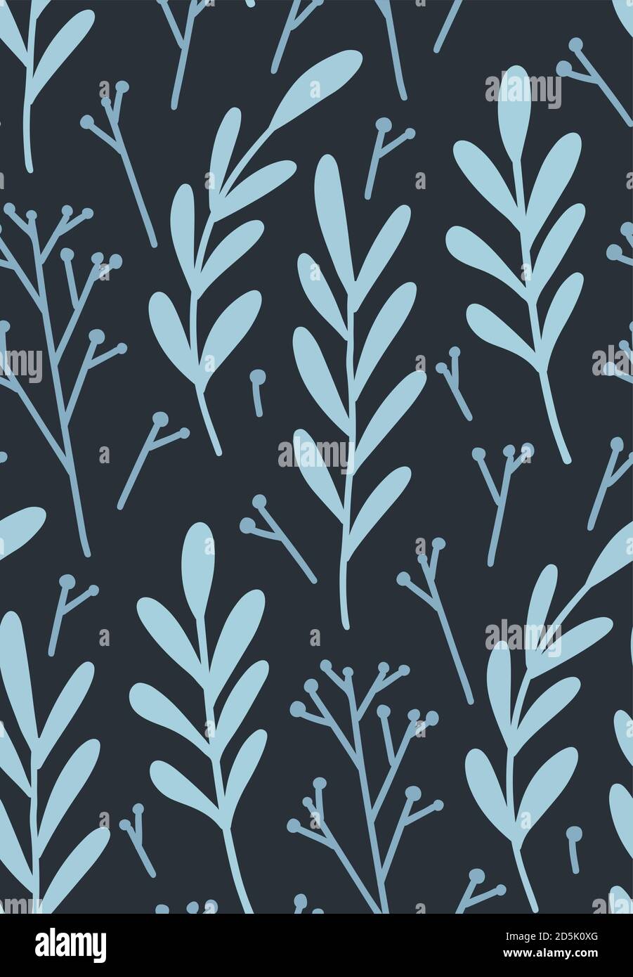 Seamless flat hand drawn pattern with blue branches, leaves and sticks ...