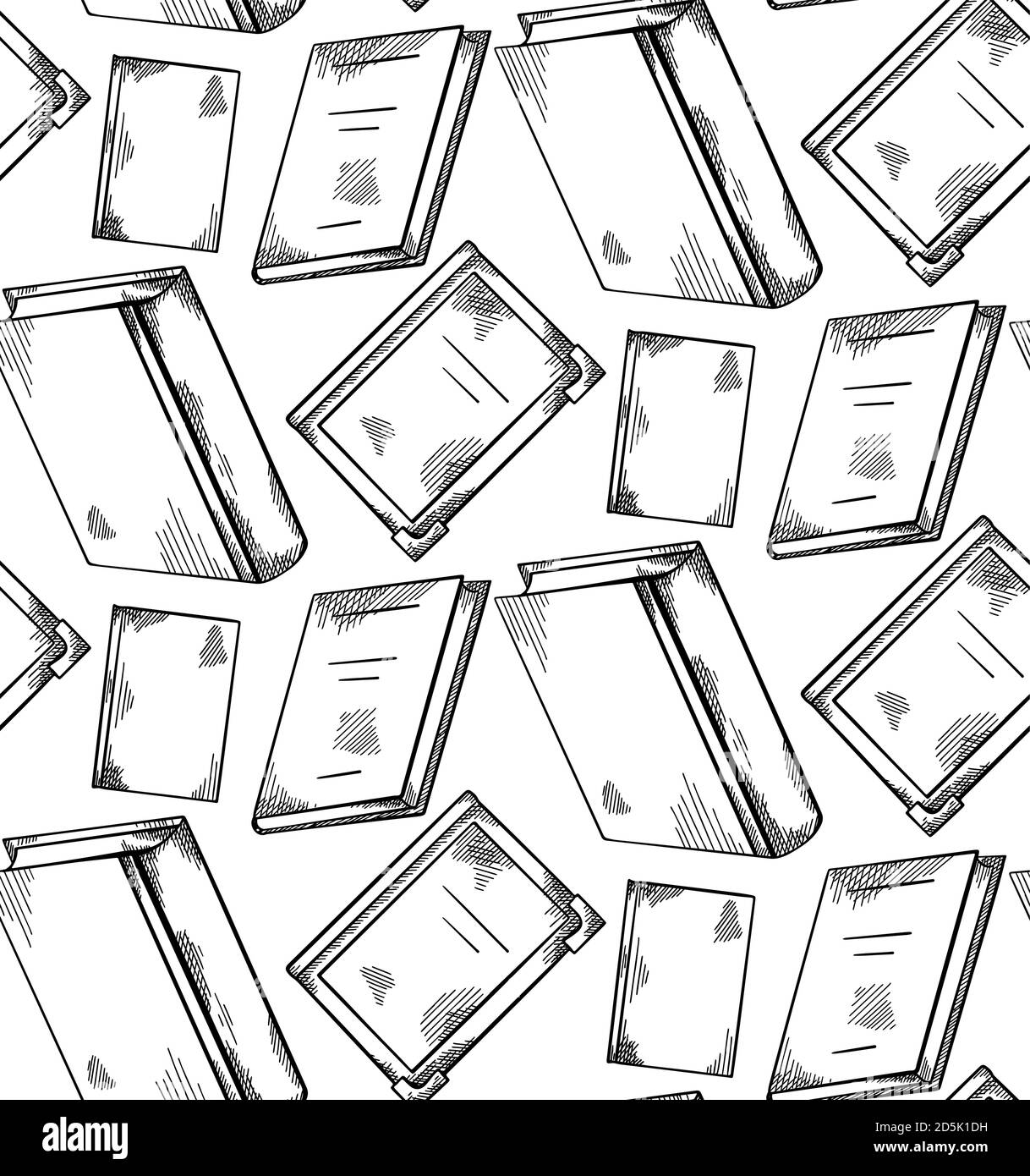 Seamless texture with sketch hand drawn books with hatching on white ...