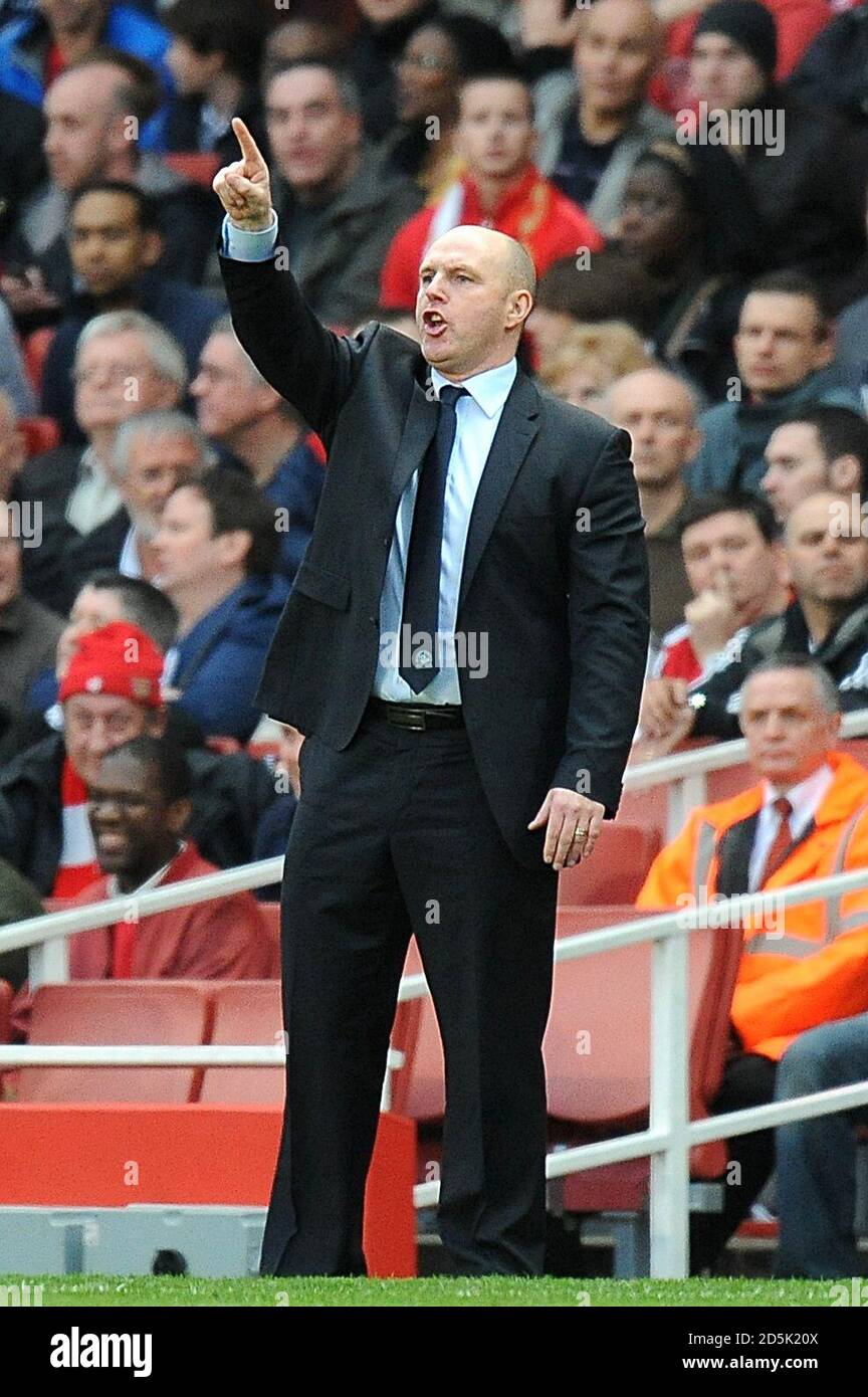 Blackburn Rovers manager Steve Kean gestures from the touchline Stock ...