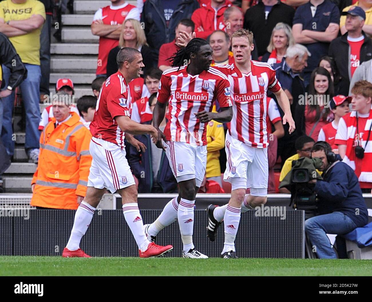 Stoke citys ryan shawcross celebrates scoring hi-res stock photography ...