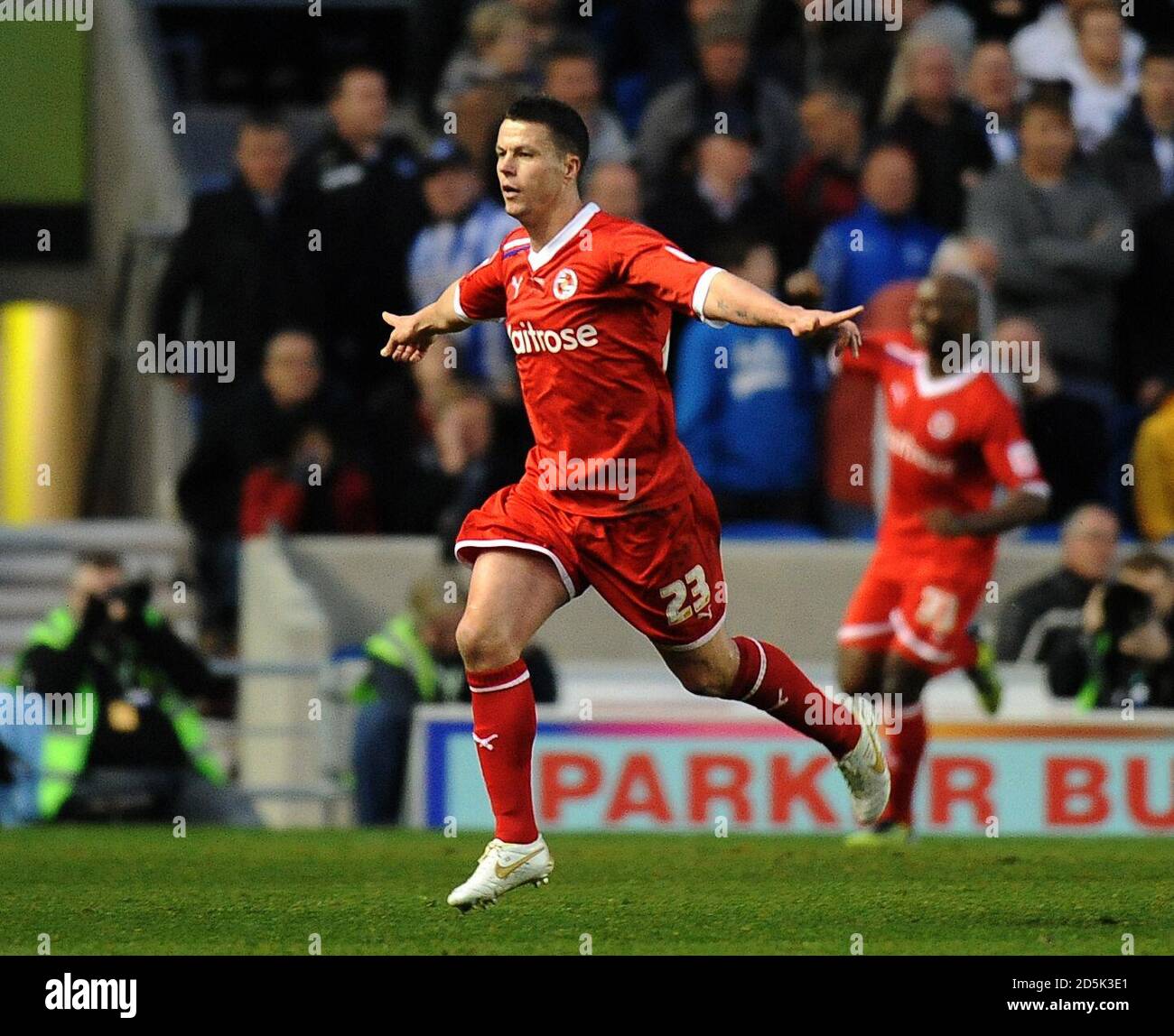 Reading's Ian Harte celebrates scoring their first goal from a free ...