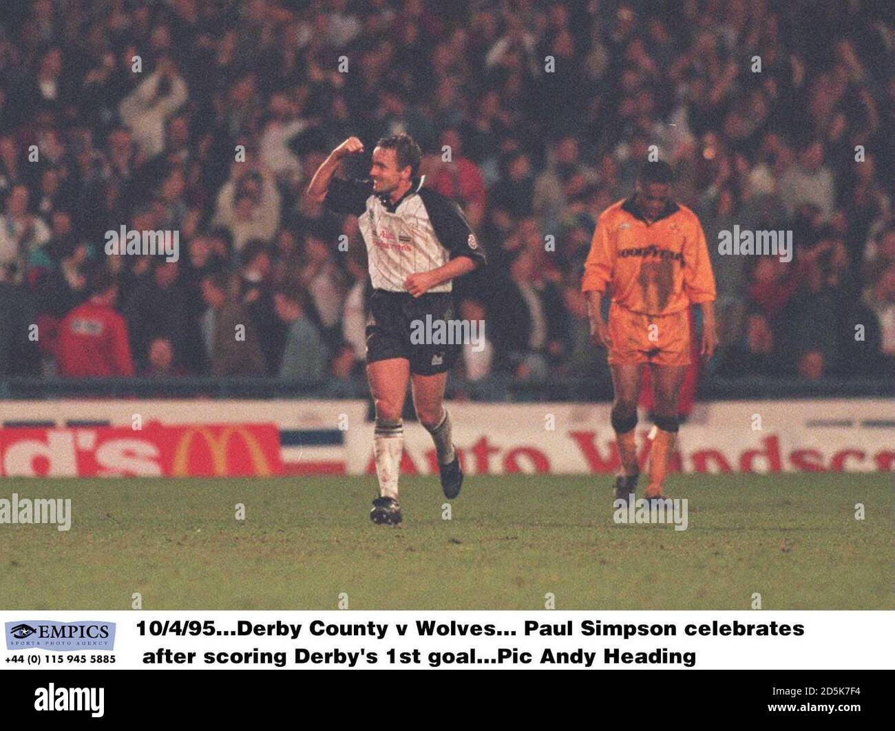 10/4/95. Derby County v Wolves. Paul Simpson celebrates after scoring ...