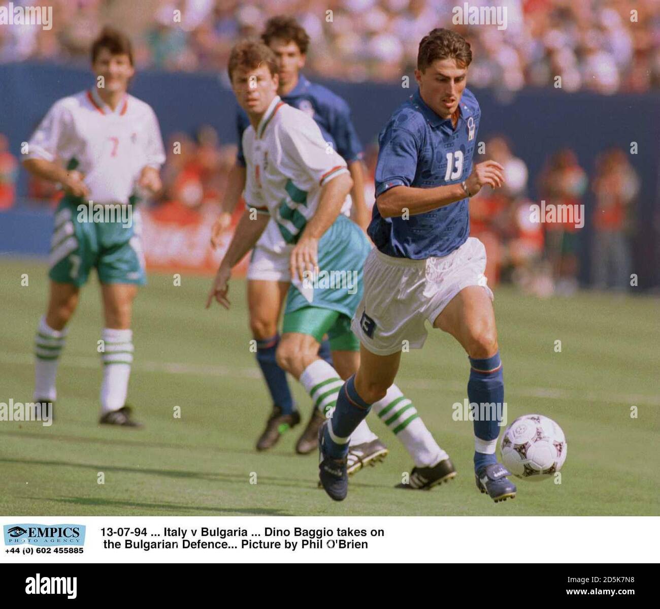 13-07-94 ... Italy v Bulgaria ... Dino Baggio takes on the Bulgarian ...