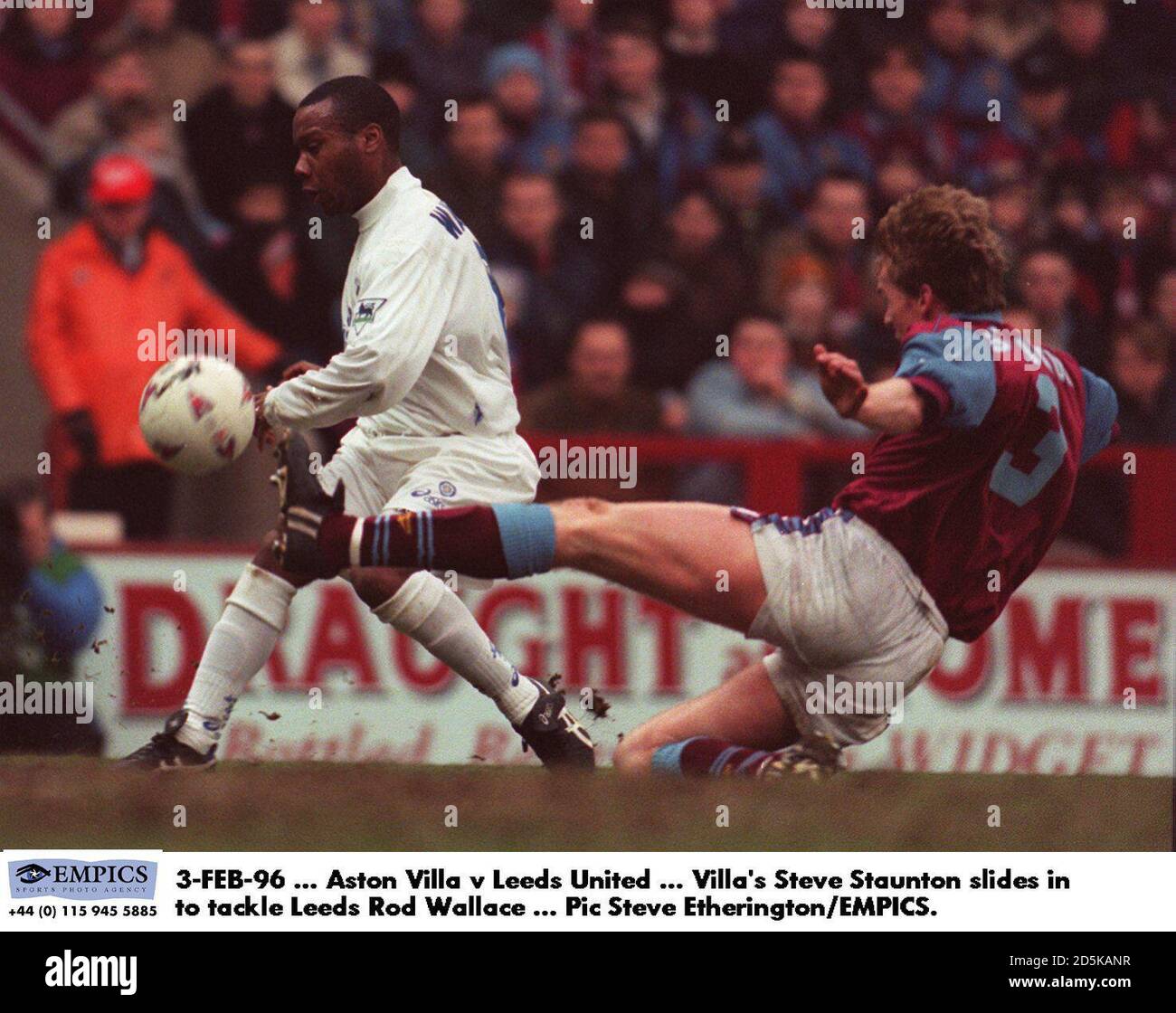 3-FEB-96 ... Aston Villa v Leeds United ... Villa's Steve Staunton ...