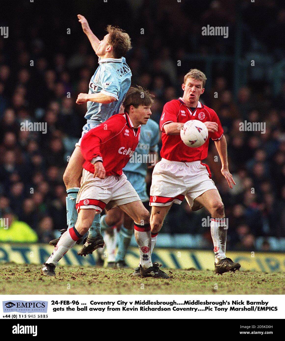 24-FEB-96 ... Coventry City v Middlesbrough. Middlesbrough's Nick ...